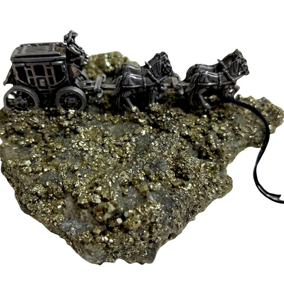 Other | Vintage Pyrite Mineral Rock Pewter Horse Covered Wagon Western ...